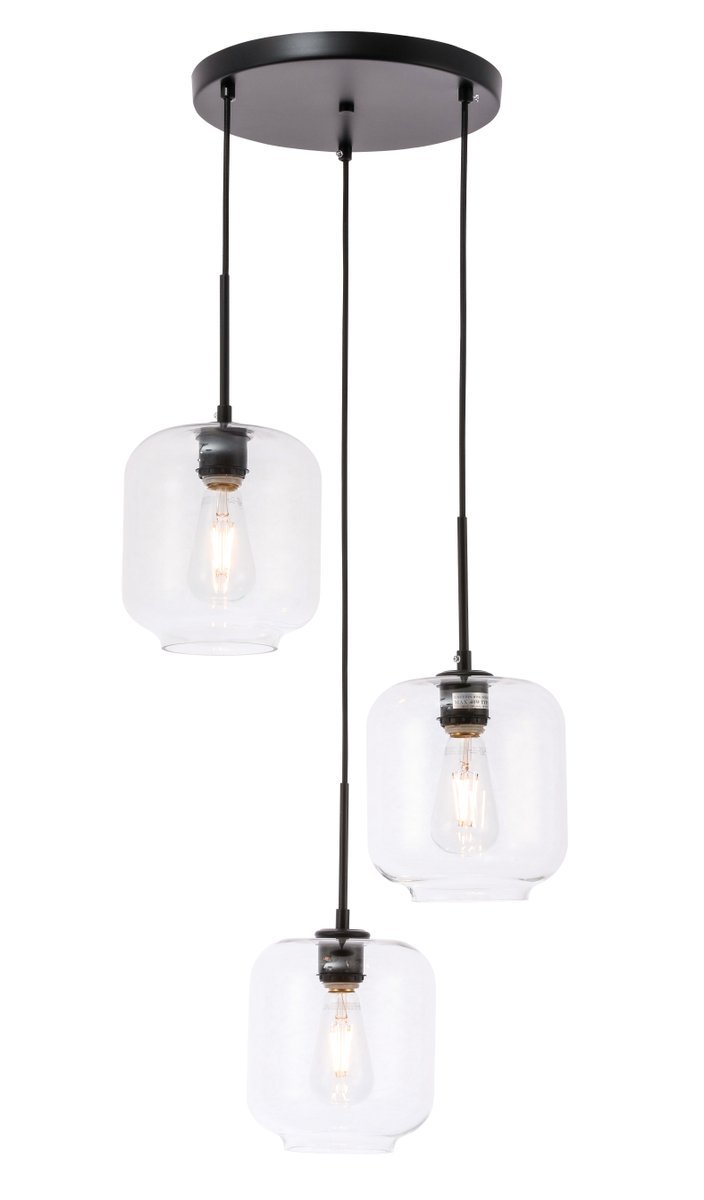 Collier 3 light Black and Clear glass pendant : LD2274BK | Aura Lighting